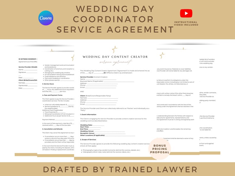 Professional Wedding Day Content Creator Agreement, Content Creator ...