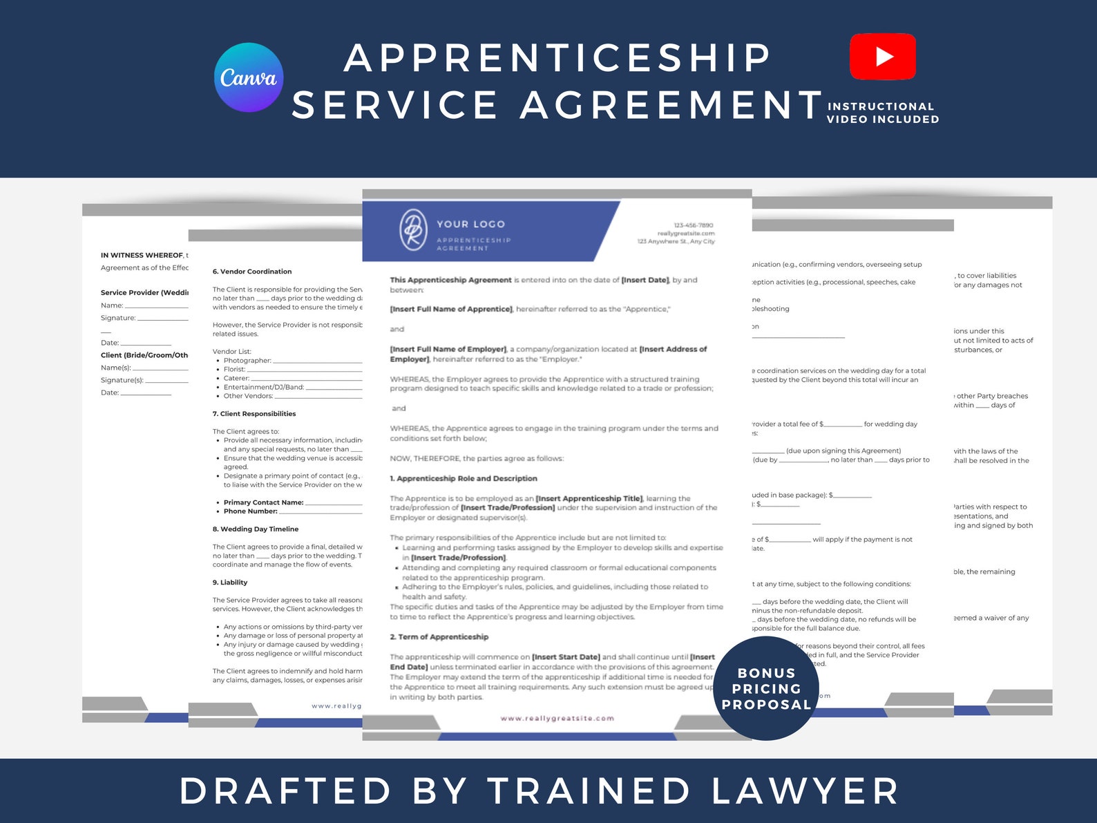 Professional Apprenticeship Agreement, Apprenticeship Form, Editable ...