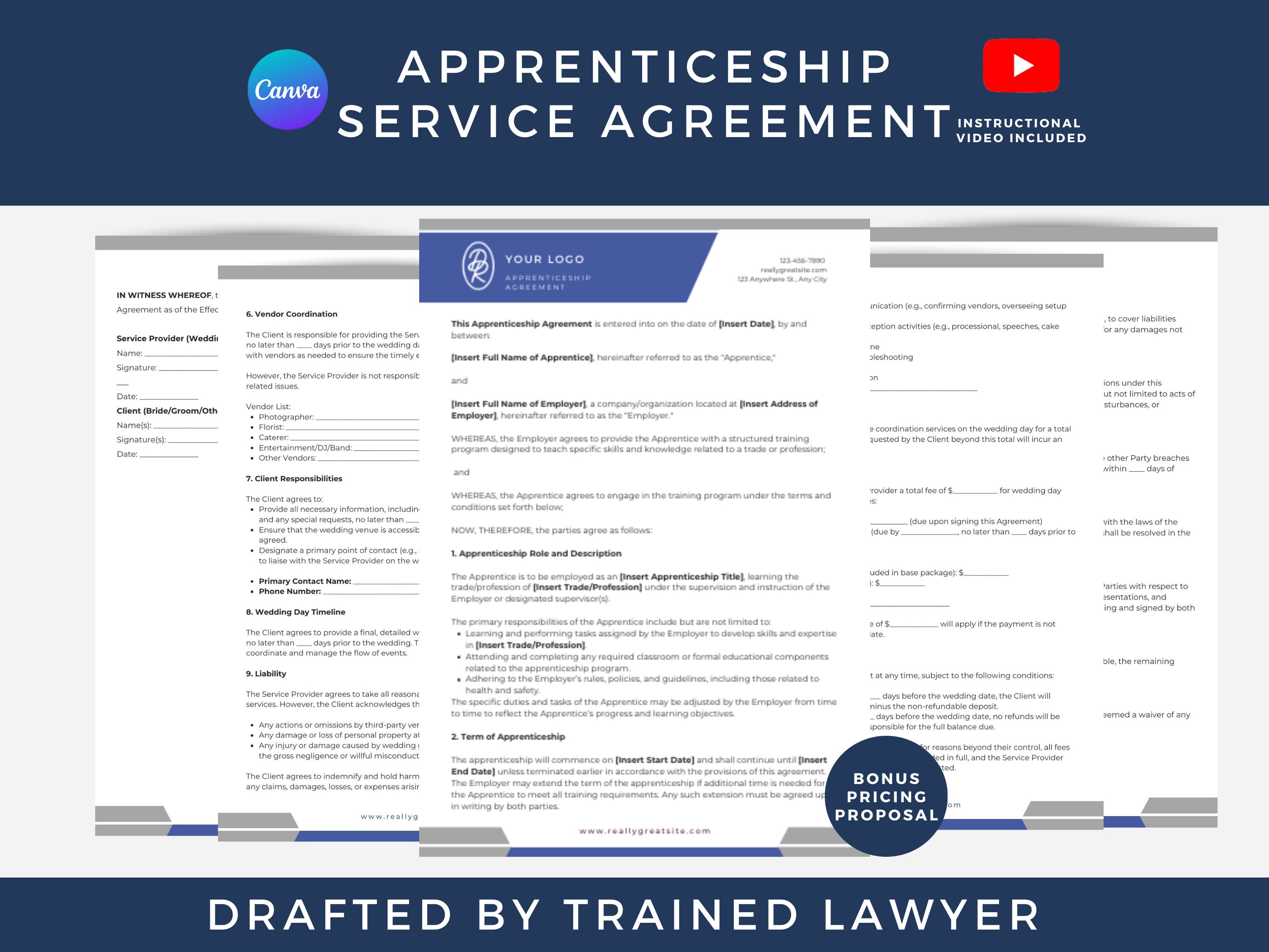 Professional Apprenticeship Agreement, Apprenticeship Form, Editable ...