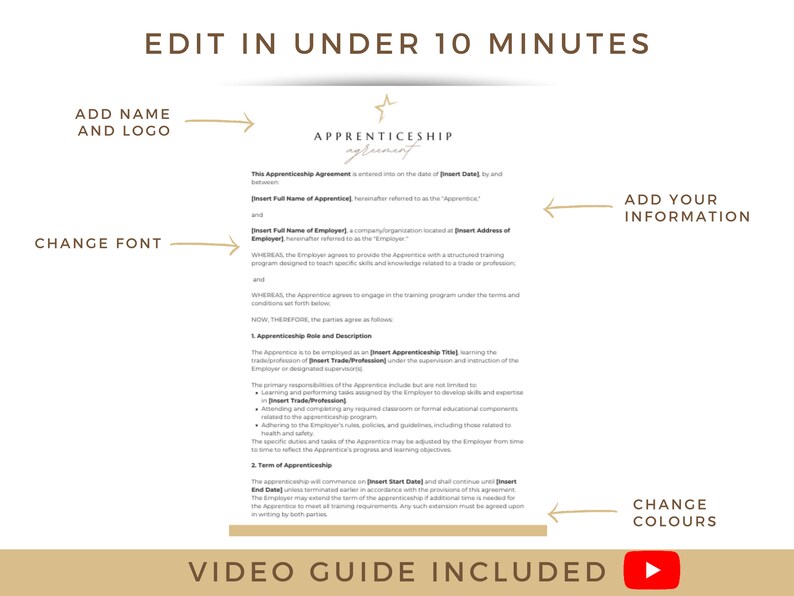 Minimalist Apprenticeship Agreement, Apprenticeship Form, Editable ...