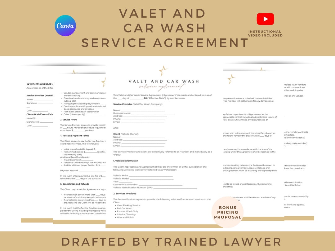 Professional Car Wash Business Forms, Car Wash Contract, Valet Service ...