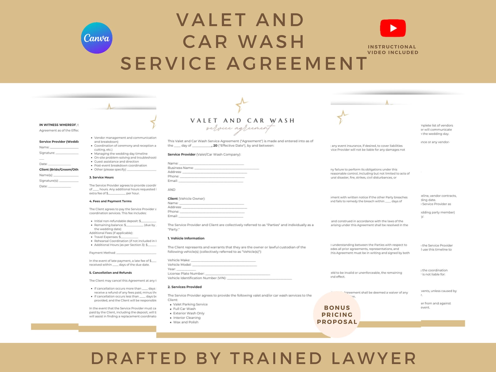 Professional Car Wash Business Forms, Car Wash Contract, Valet Service ...