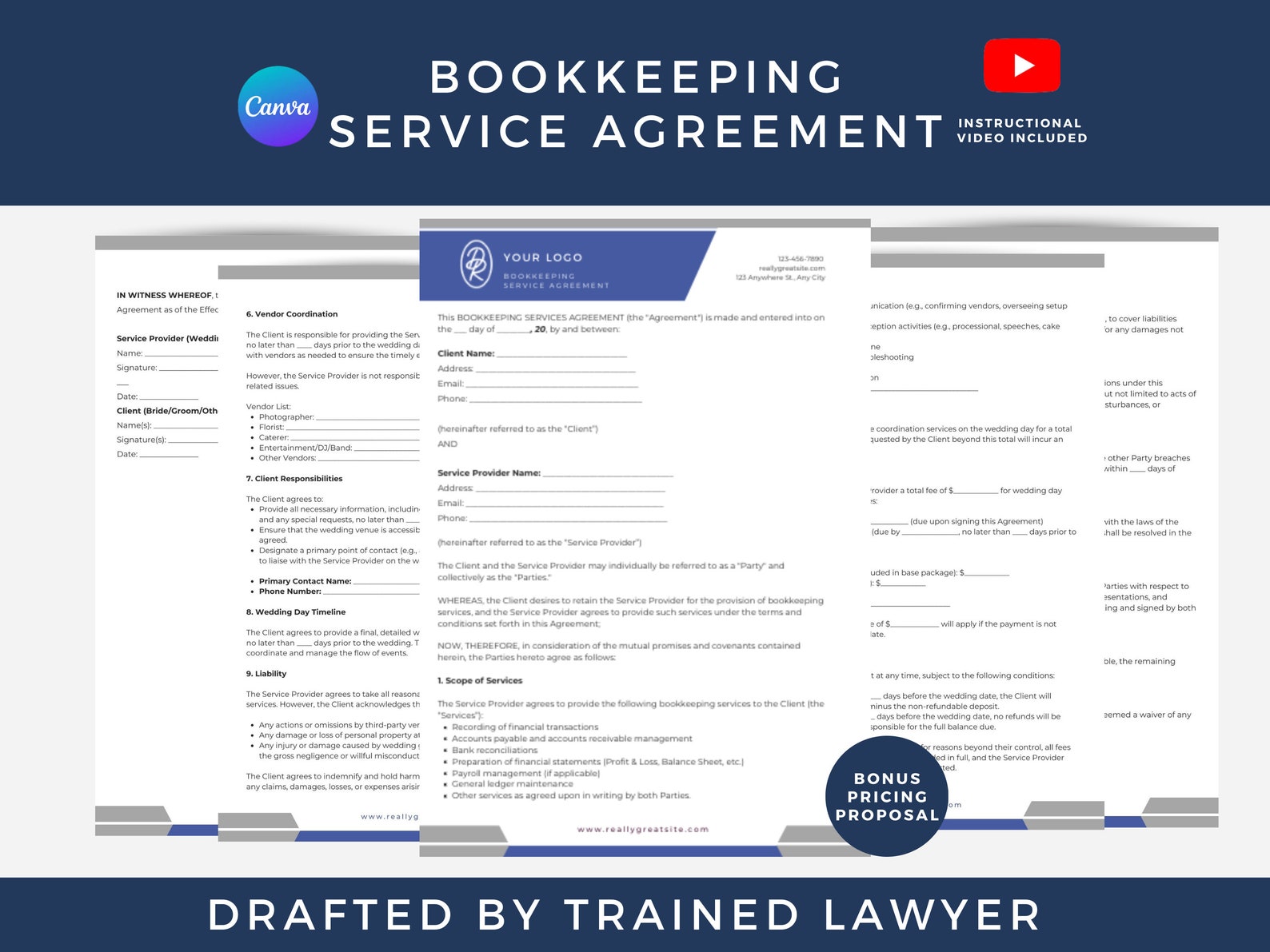 Professional Bookkeeper Contract, Accounting Contract, Bookkeeping ...