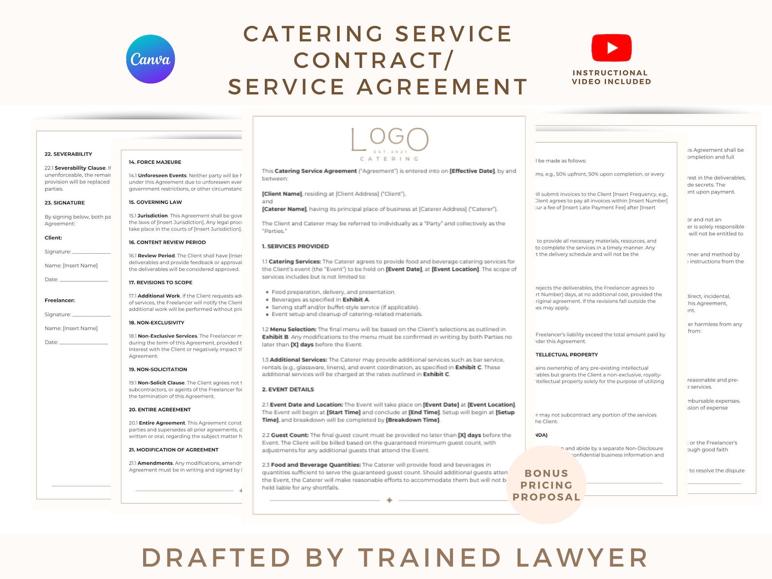 Catering Contract Template, Editable Catering Agreement, Printable ...