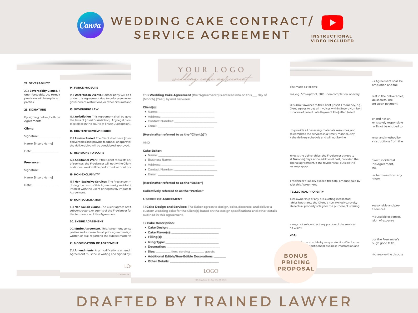 Editable Wedding Cake Services Agreement, Printable Wedding Cake ...