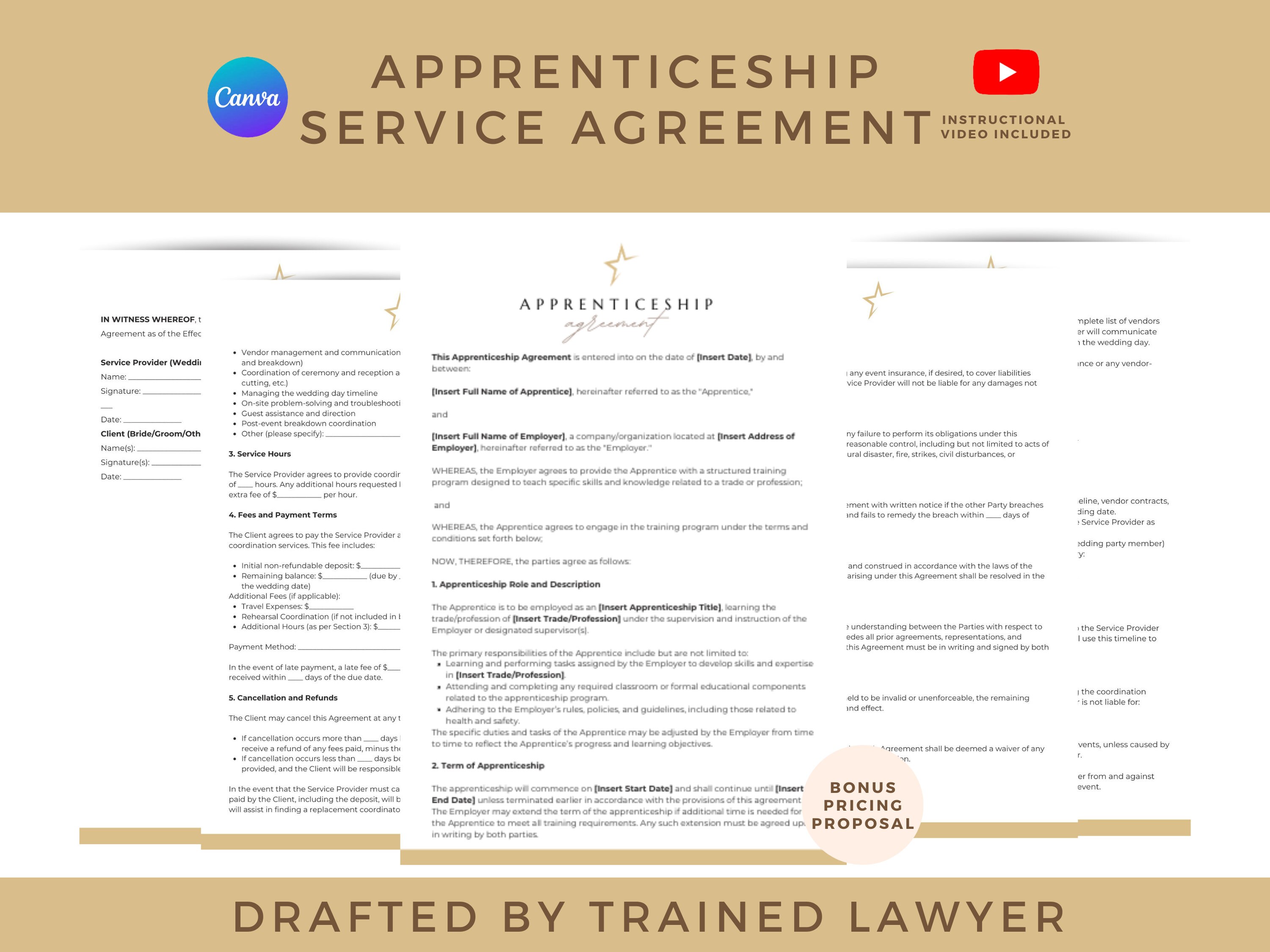 Minimalist Apprenticeship Agreement, Apprenticeship Form, Editable ...