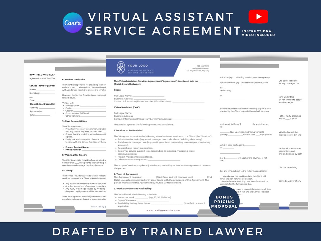 Professional Virtual Assistant Service Agreement, VA Contract ...