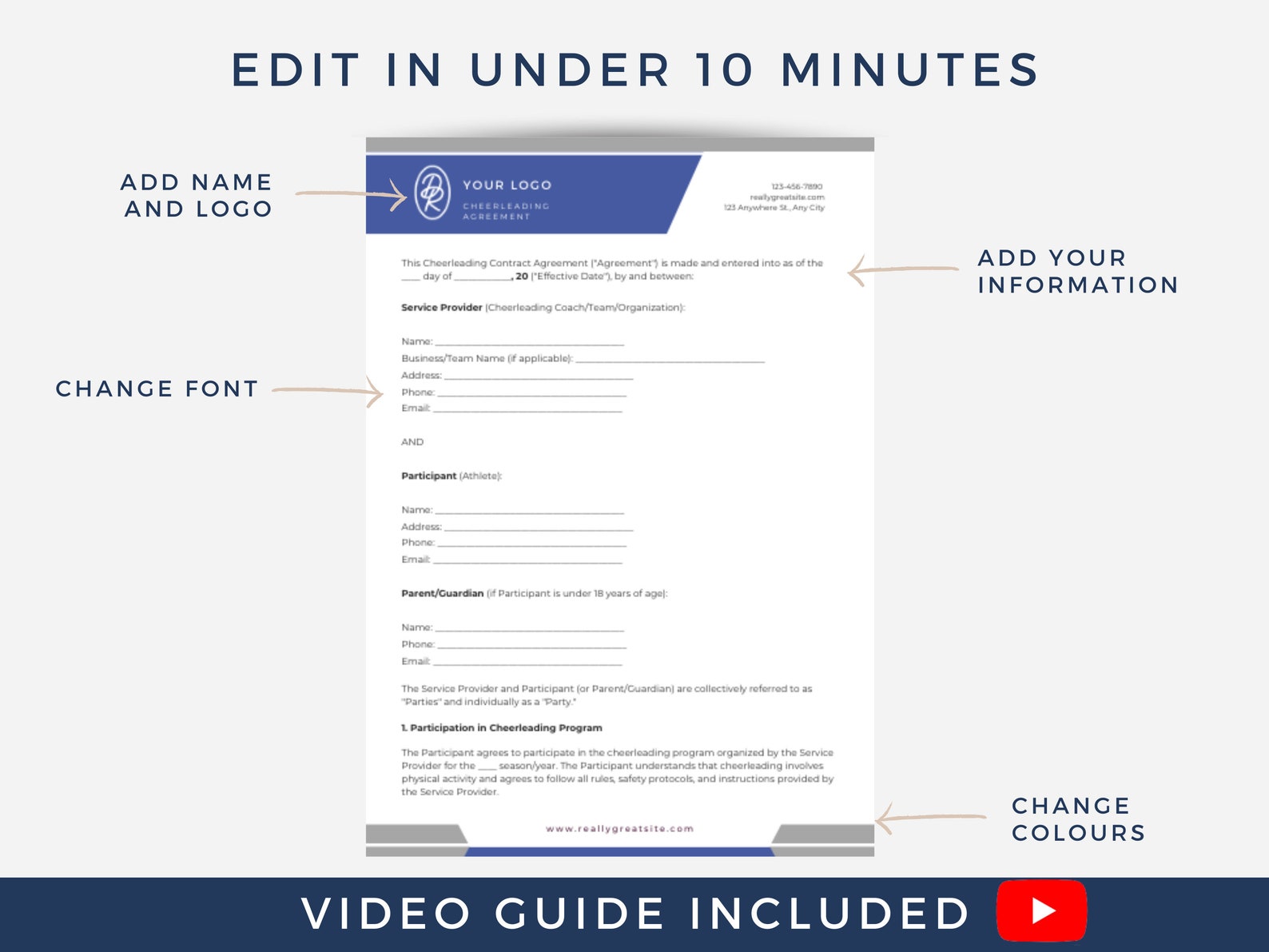 Professional Cheerleading Form, Cheerleading Coaching Contract ...