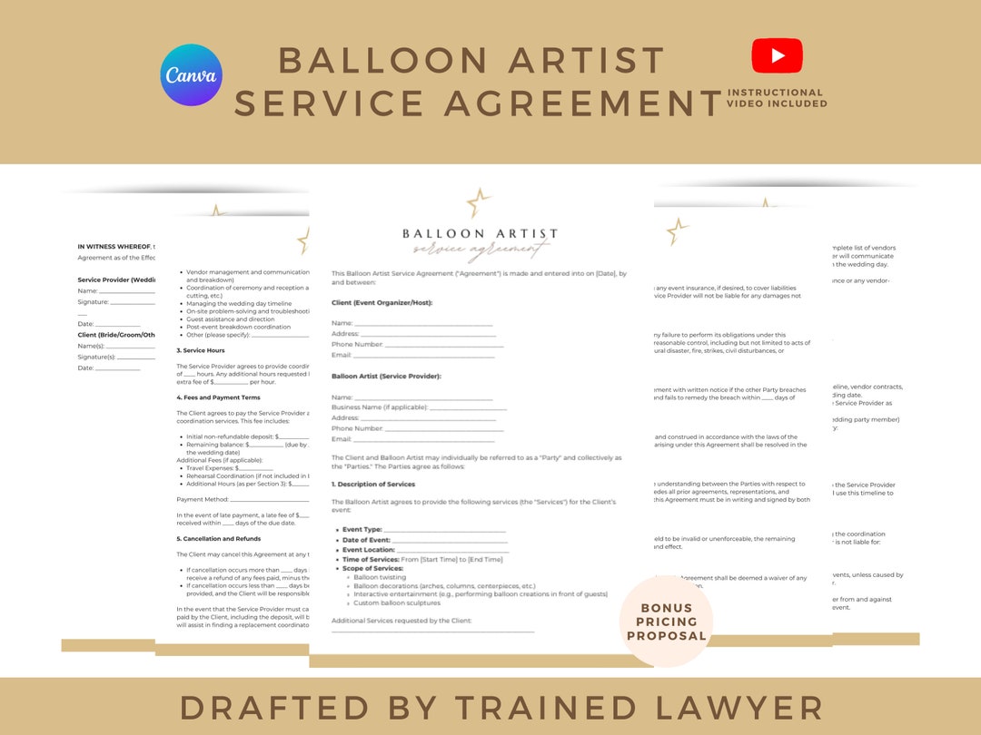 Balloon Artist Agreement, Balloon Business Template, Balloon Contract ...