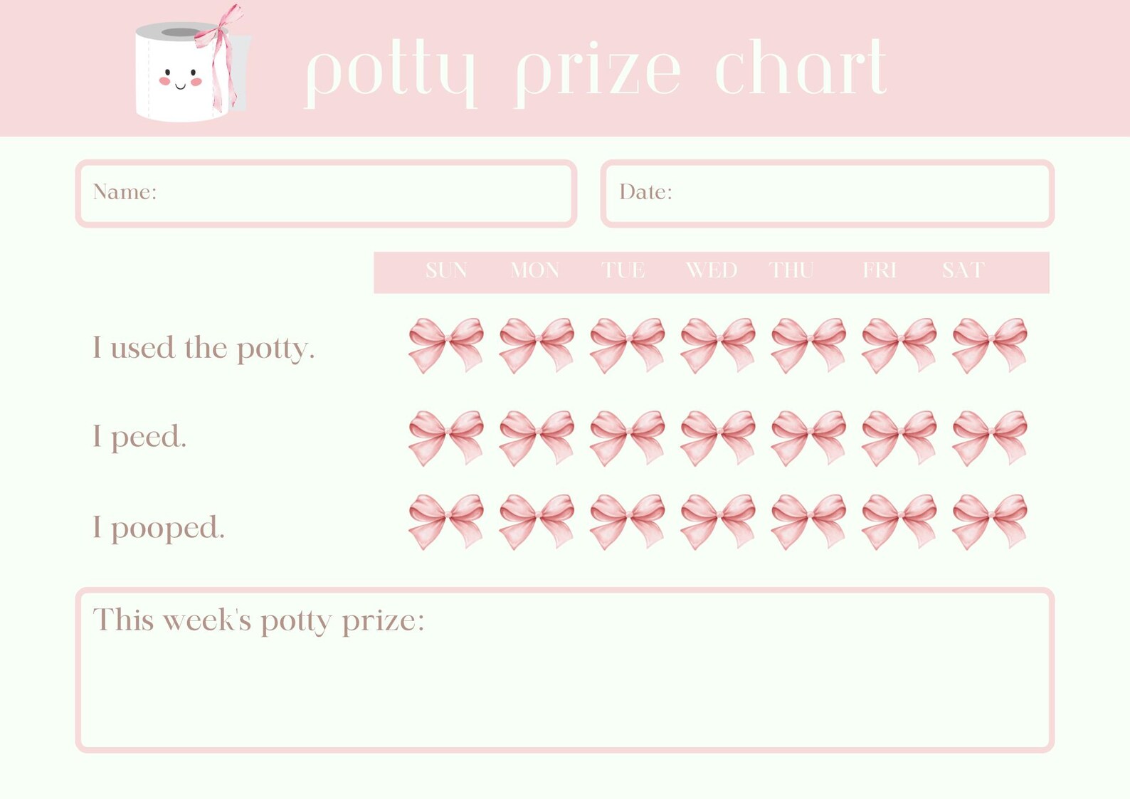 Pretty Bow Potty Chart - Etsy