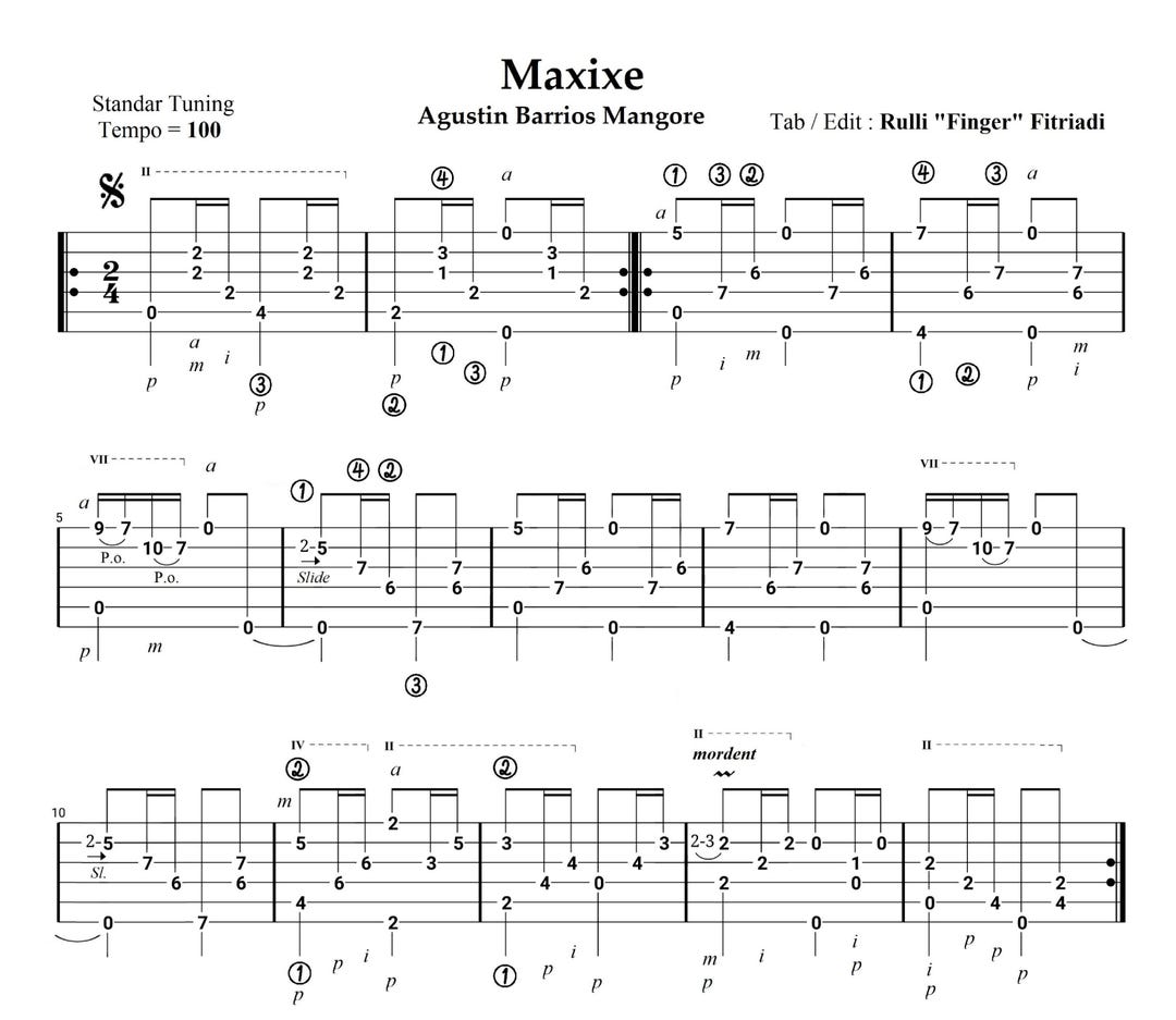 Best Classical Guitar Tabs Maxixe by Agustin Barrios Mangore Sheet ...
