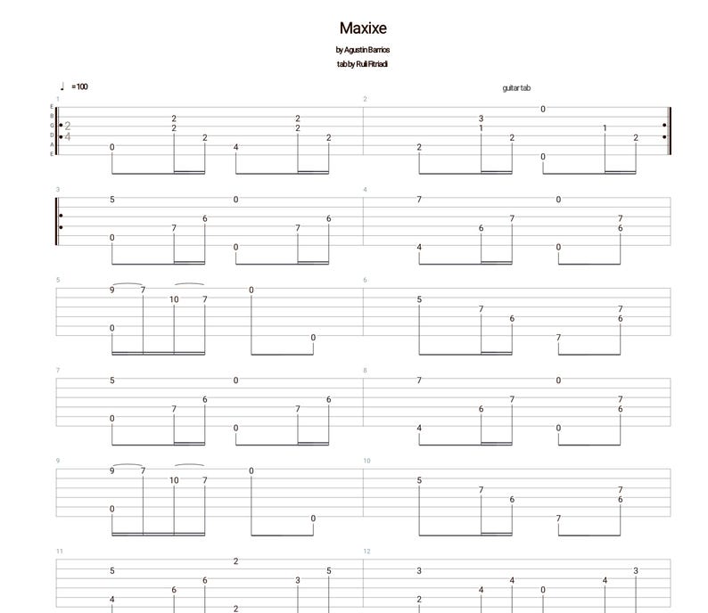 Best Classical Guitar Tabs Maxixe by Agustin Barrios Mangore Sheet Music, Guitar Tutorial Score ...
