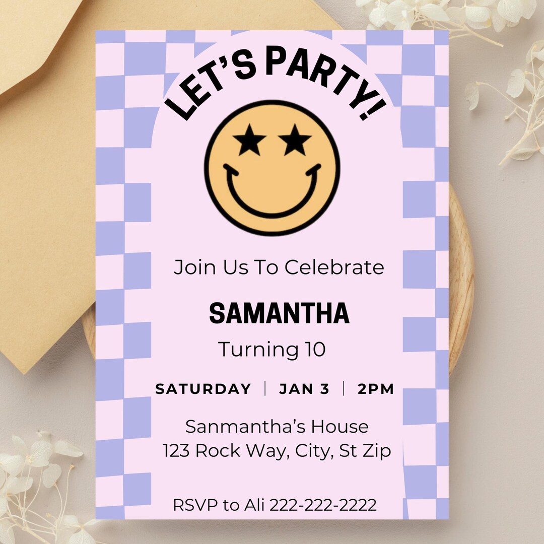 Editable Smiley Face Invite, Smiley Face Birthday, Emoji Invitation ...