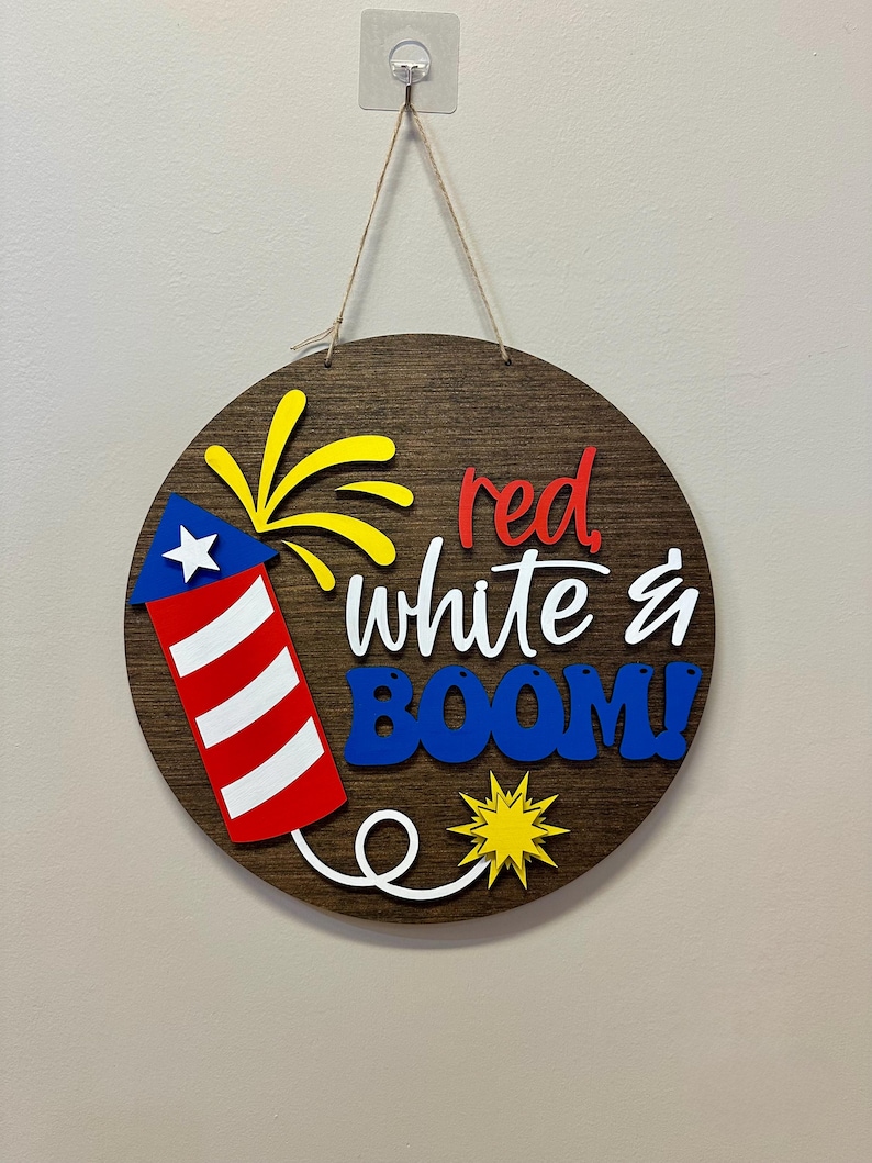 Red White and Boom Door Hanger – 4th of July Patriotic Firecracker Sign ...