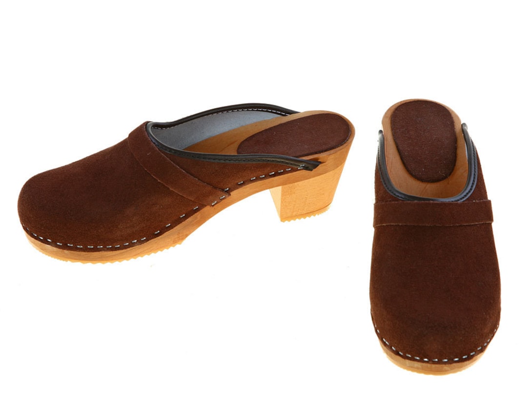 High Heel Clogs Suede Leather Brown - Etsy