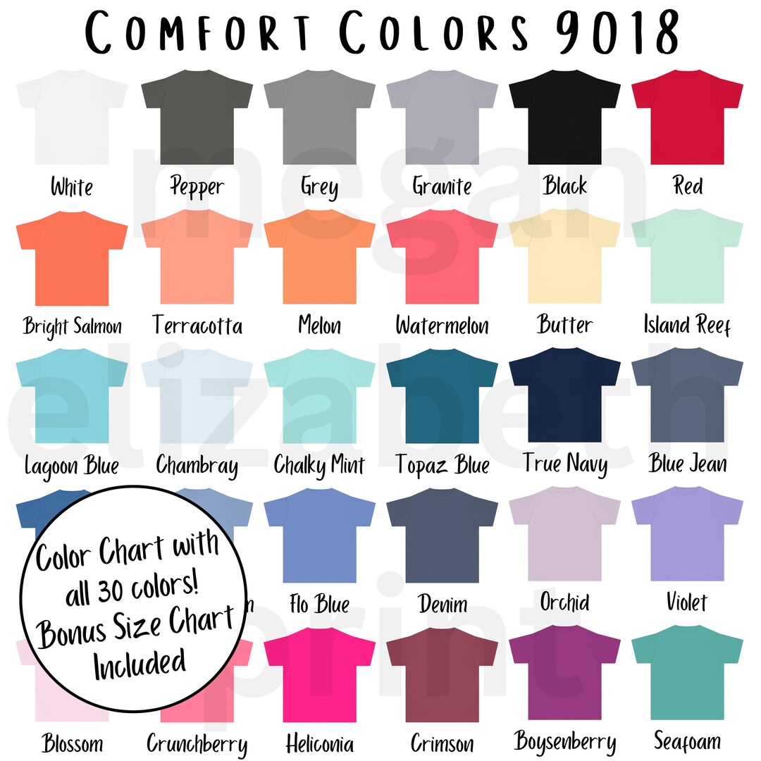 Comfort Colors 9018 Color Chart & Size Chart PNG Digital Download for ...