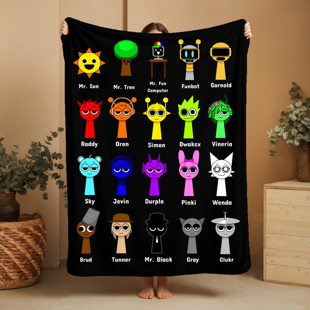 Sprunki Character Blanket Colorful Cartoon Gamer Throw Soft Velveteen ...