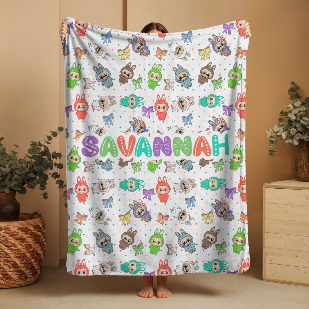 Personalized Labubu Blanket – Custom Name Fleece or Sherpa Throw for ...