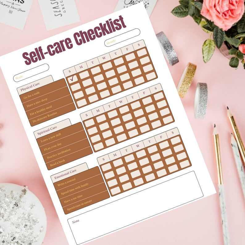 Self Care Checklist Printable Mindfulness Workbook Self Love Journal ...