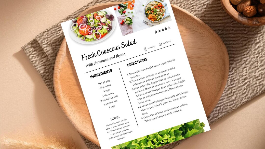 Salad Recipe| Book Template Printable| Blank Recipe Page Cook Book ...