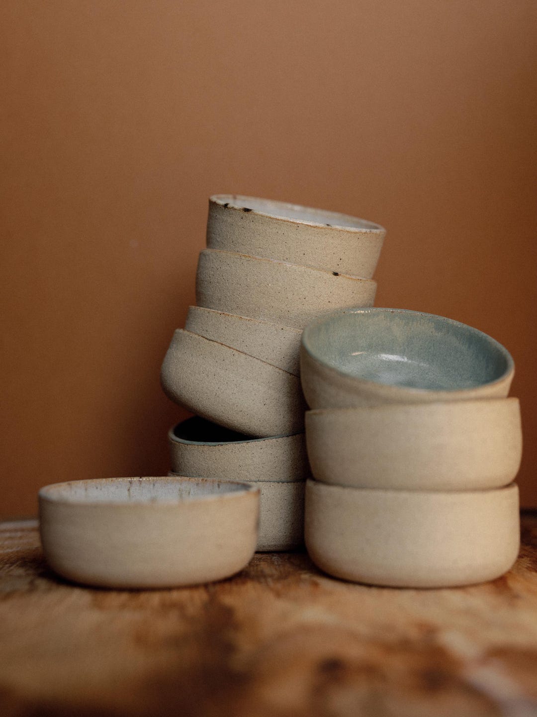 CERAMIC SNACK BOWLS W/ Natural Edge Eucalyptus Green Handmade Pottery ...