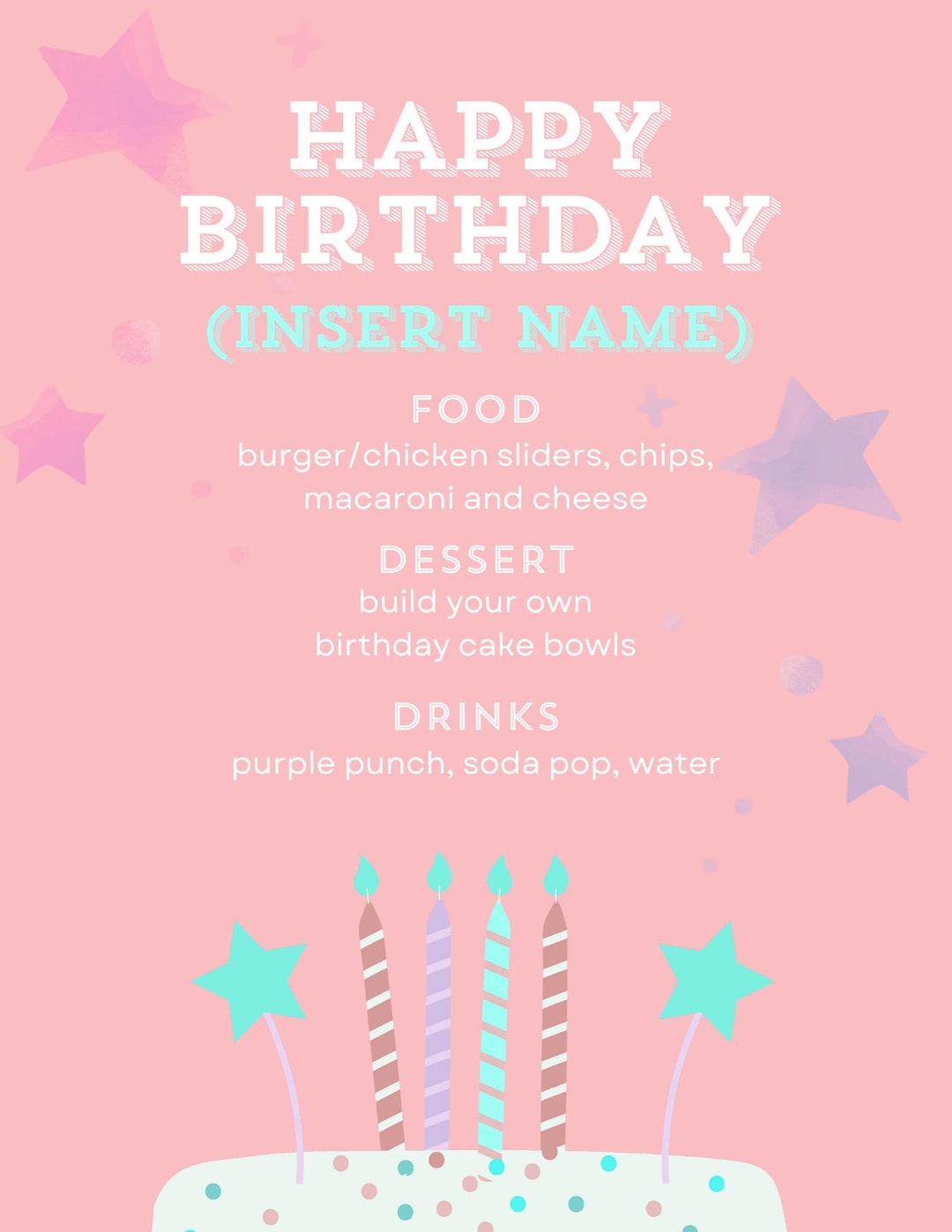 Happy Birthday Menu Template - Etsy