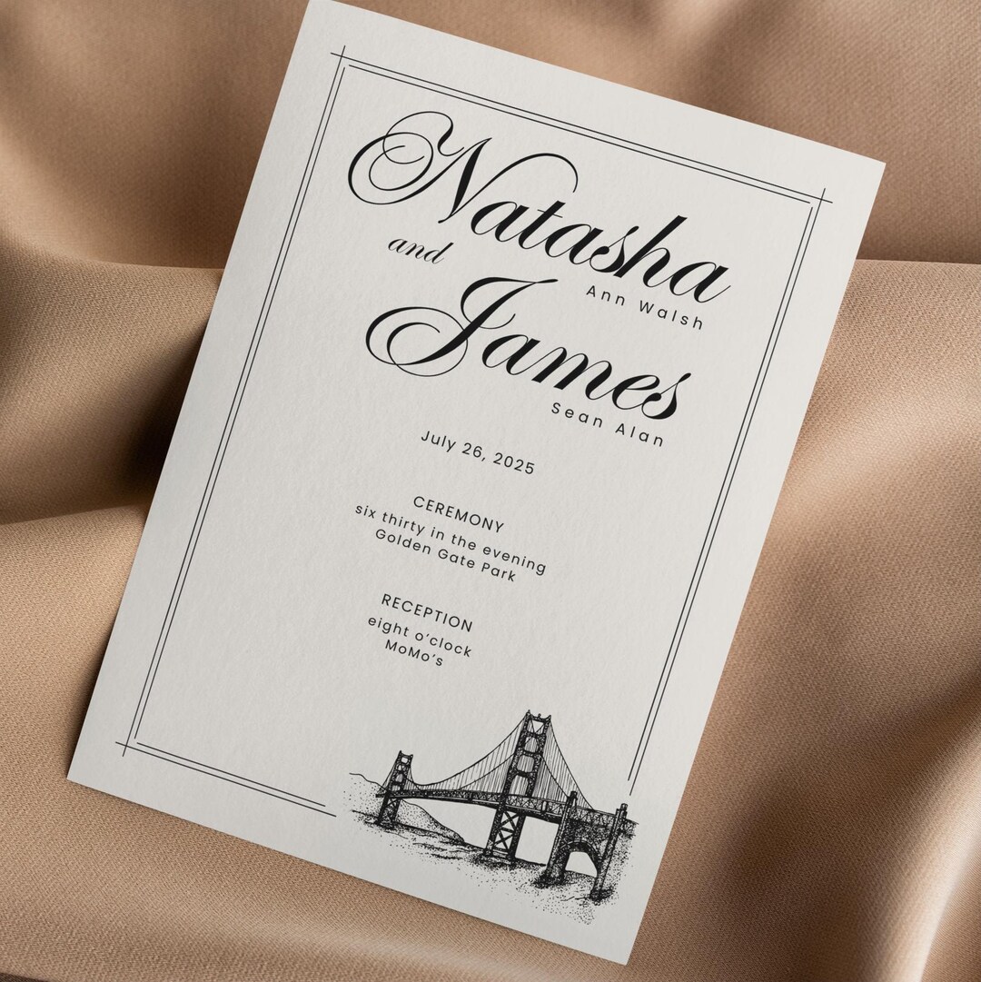San Francisco Wedding Invitation Template, Editable Golden Gate Bridge ...