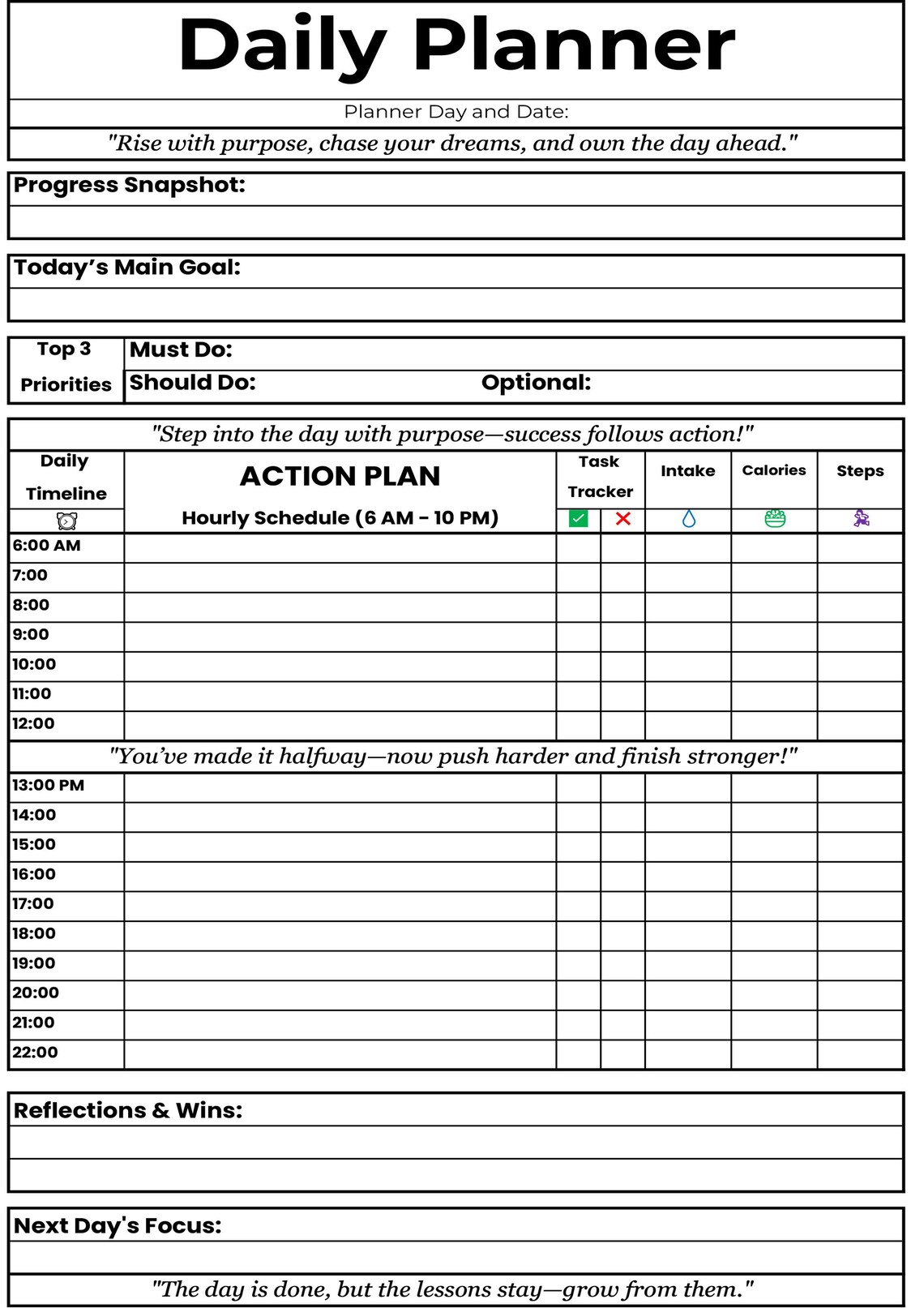 Ultimate Daily Planner With Motivational Quotes | Printable PDF | Goal ...