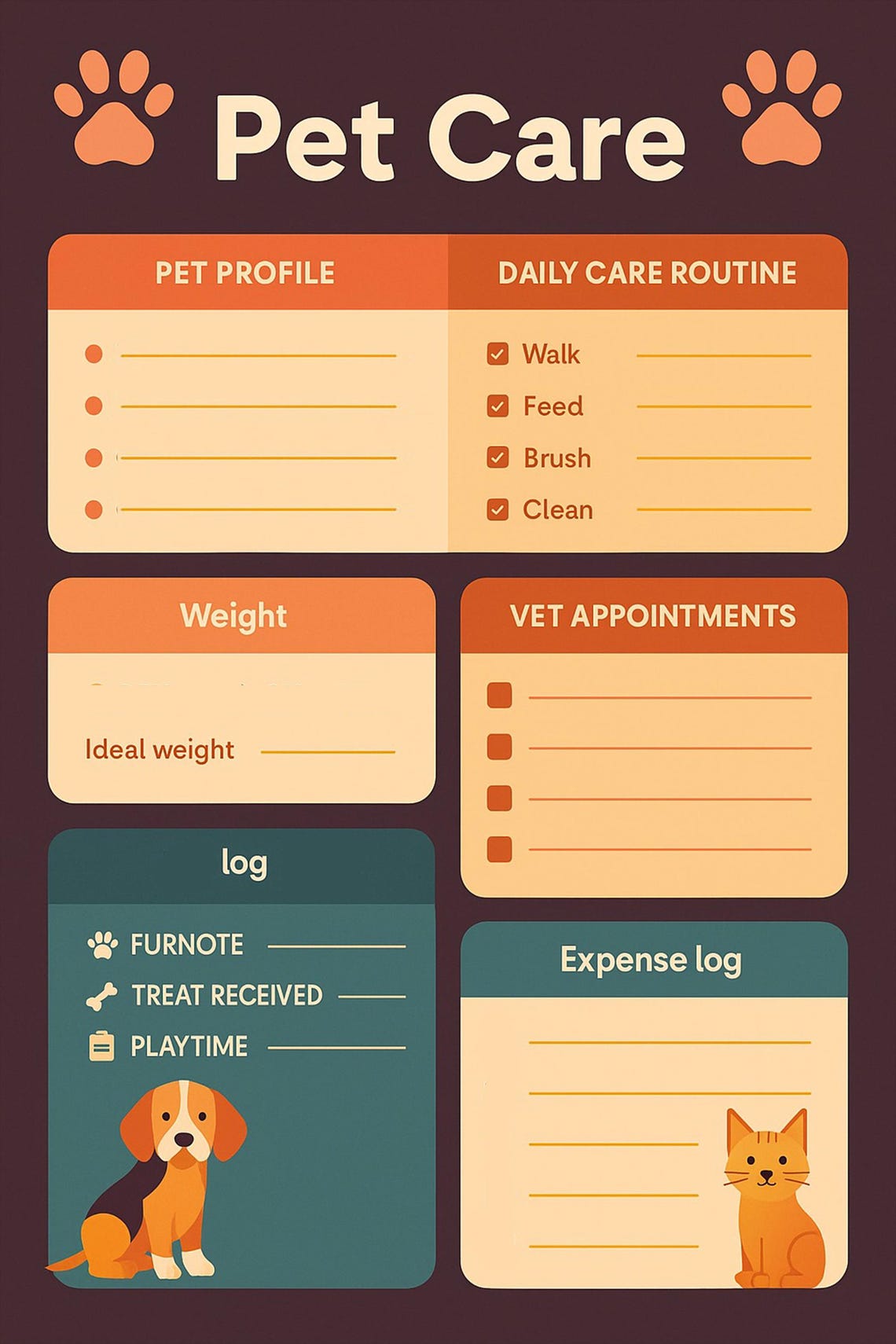 Printable Pet Care Tracker | Health and Feeding Log for Cats and Dogs ...