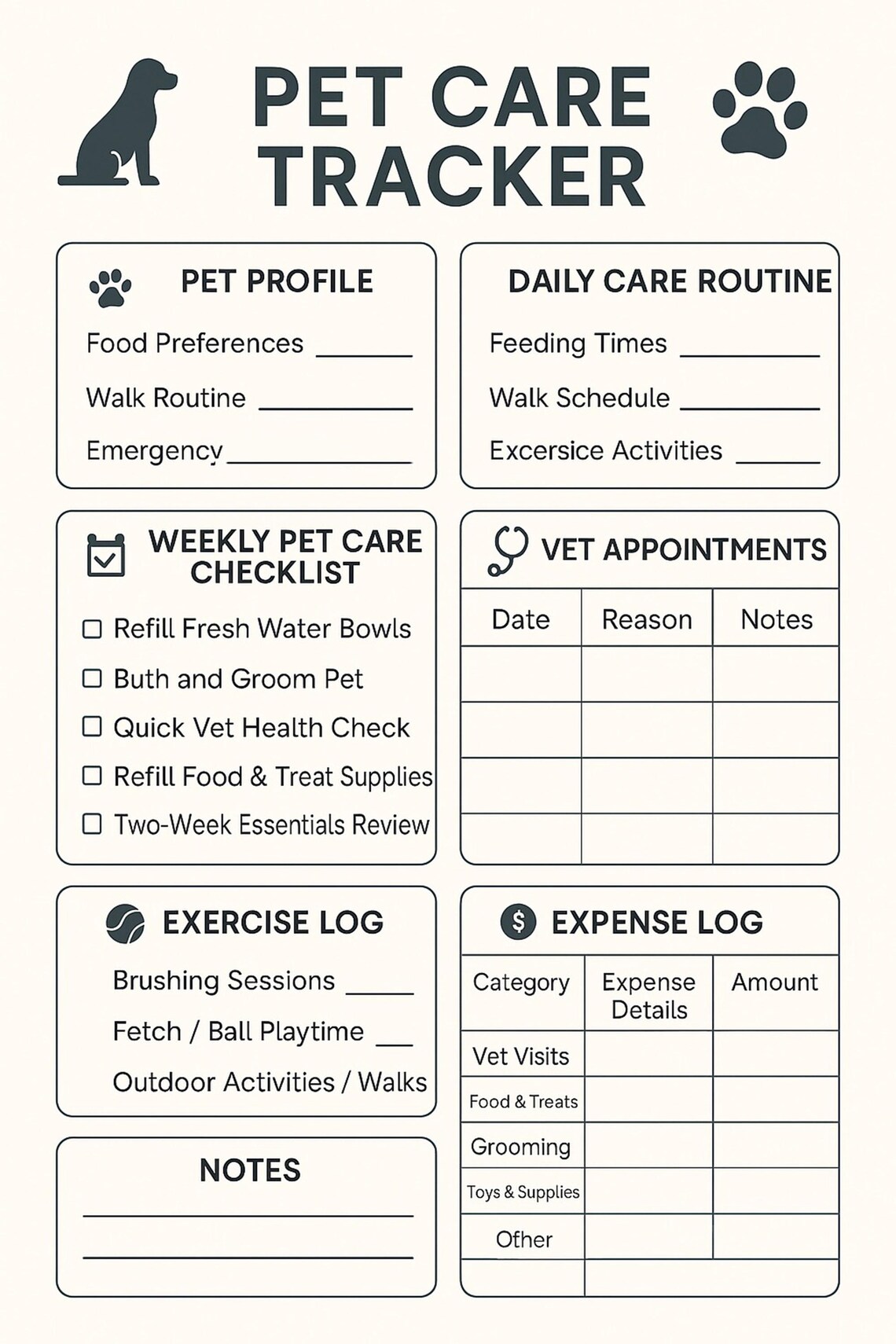 Printable Pet Care Tracker | Health and Feeding Log for Cats and Dogs ...