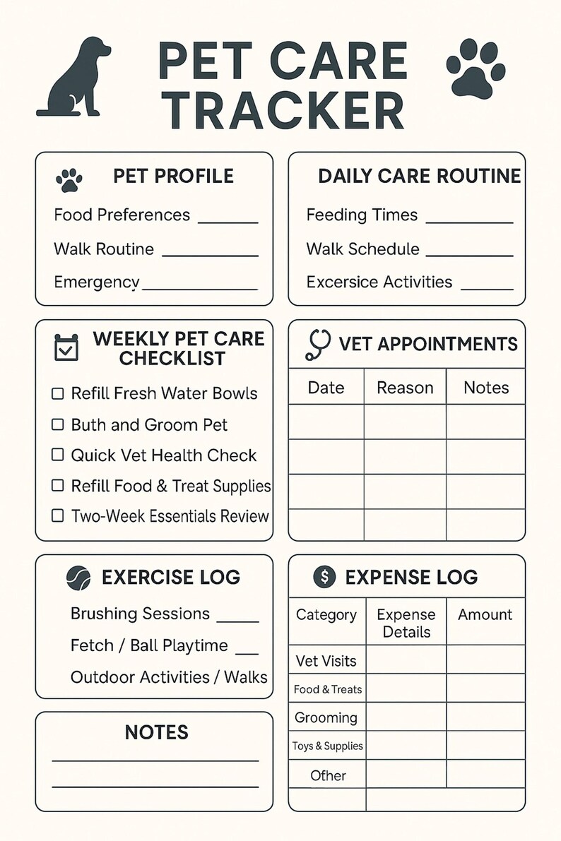 Printable Pet Care Tracker | Health and Feeding Log for Cats and Dogs ...