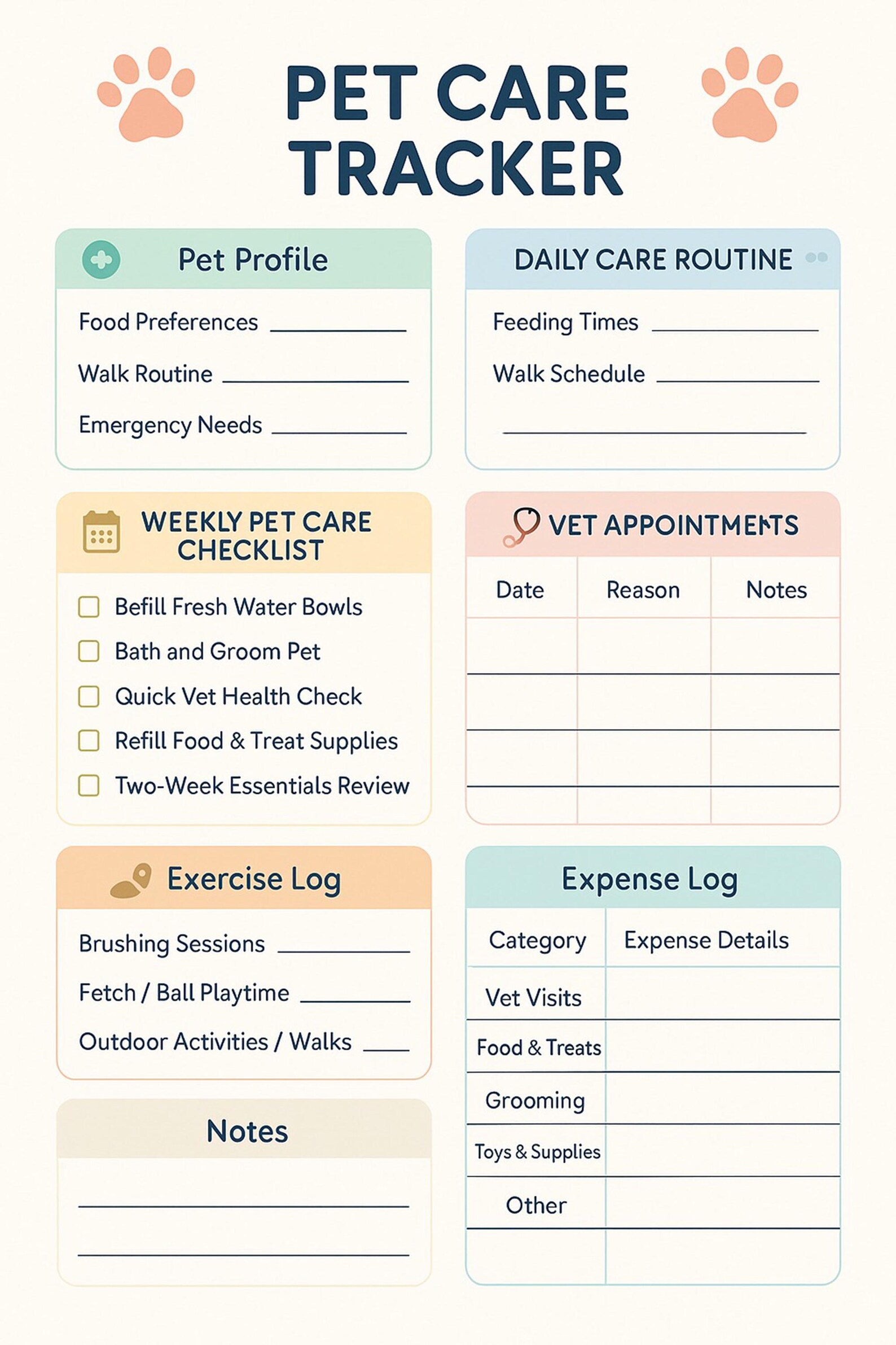 Printable Pet Care Tracker | Health and Feeding Log for Cats and Dogs ...