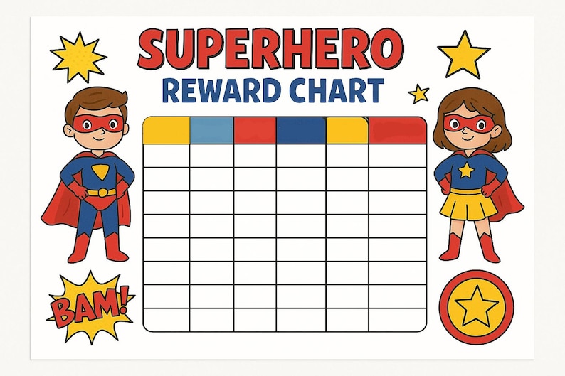 Superhero Reward Chart: Kids Printable Behavior Tracker (digital ...