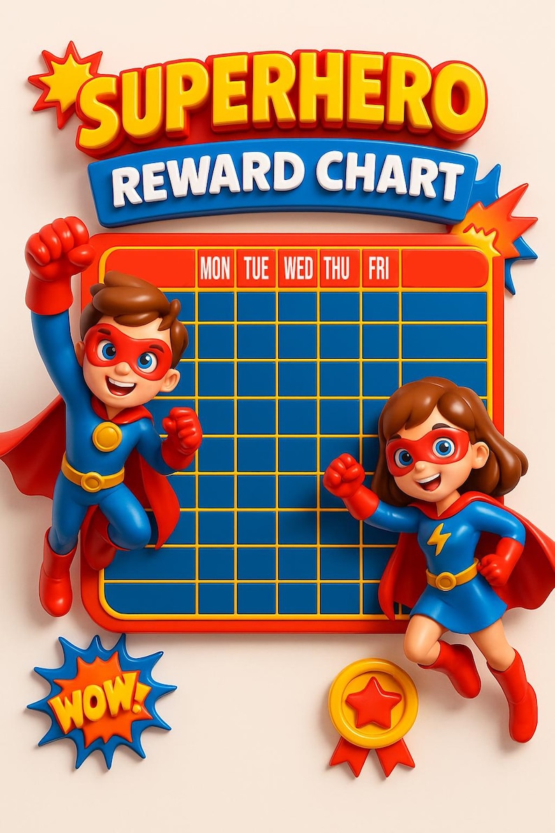 Superhero Reward Chart for Kids – 50 PNG Printable Pages – PDF (one ...