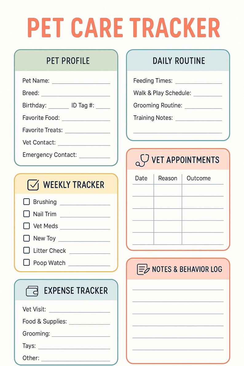 Printable Pet Care Tracker | Health and Feeding Log for Cats and Dogs ...