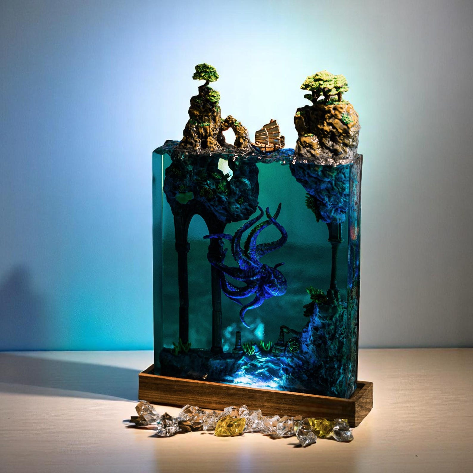 Ocean Adventure Resin Lamp – Scuba Diver Lamp, Octopus and Shark Epoxy ...