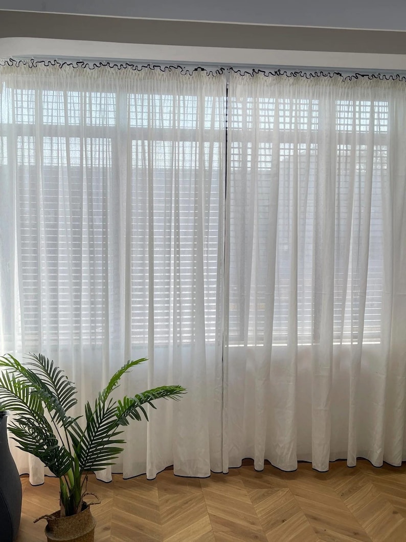 Custom Minimalist White Sheer Curtains With Stylish Bold Black Edge ...