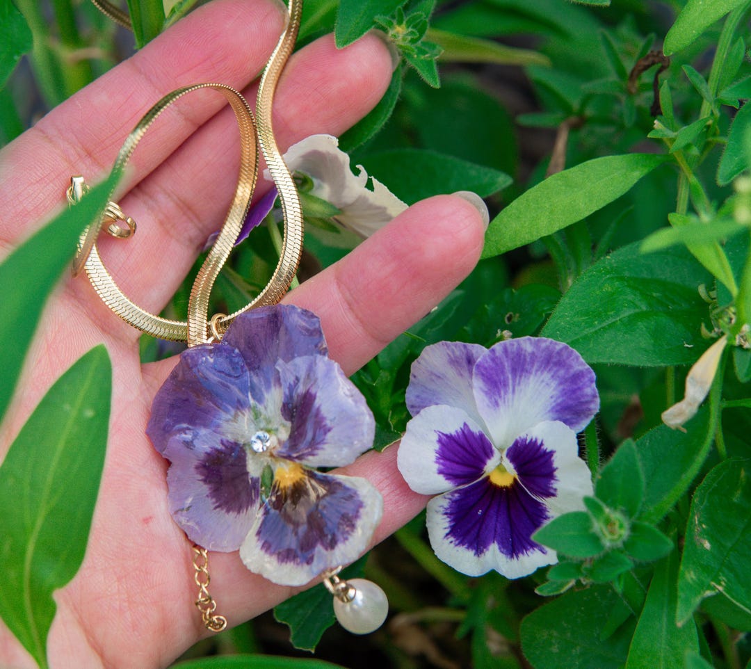 Real Pansy Flower Necklace: Hand-painted Resin Jewelry, Valentines Day ...
