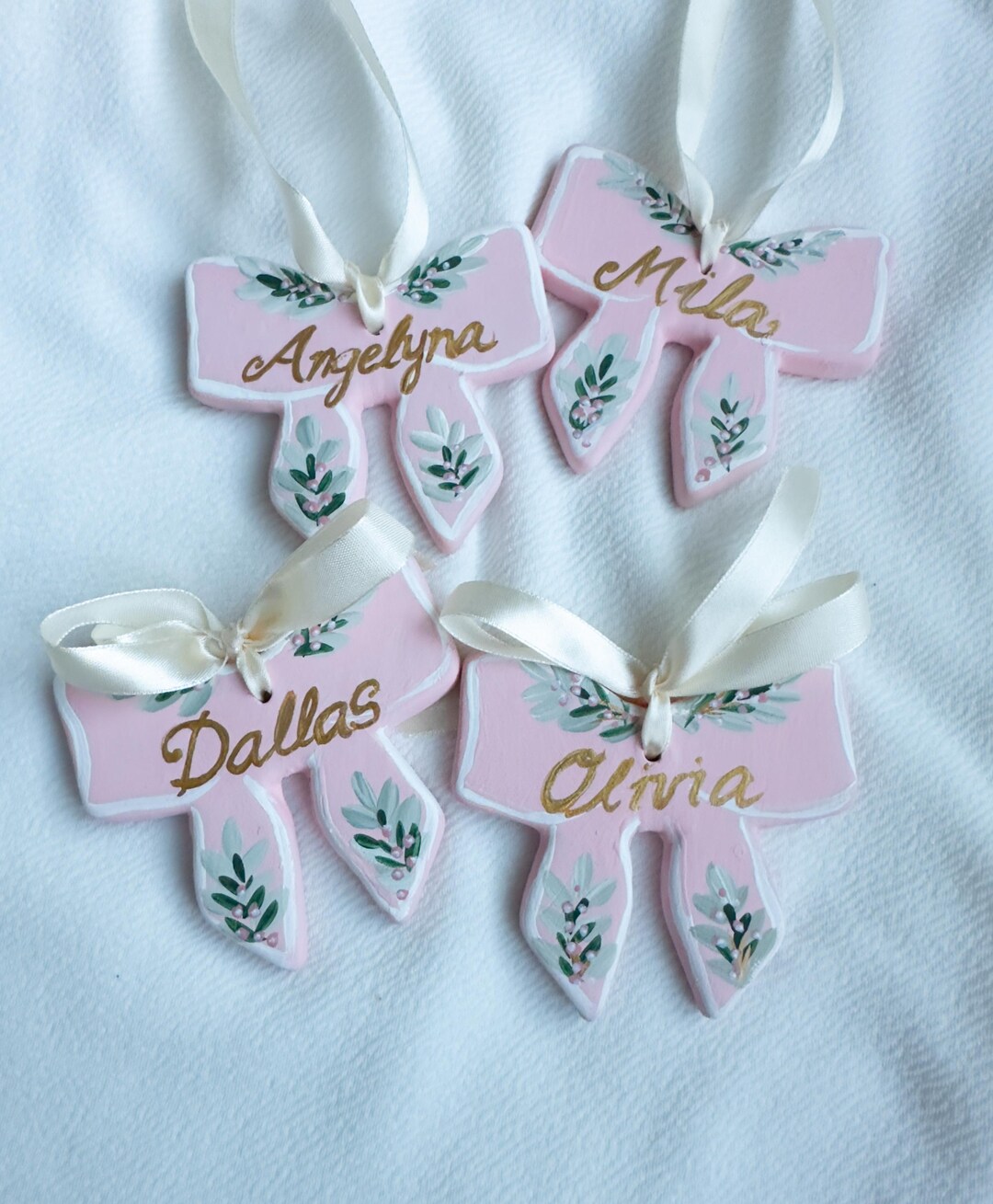 Hand Painted Pink Bow Ornament: Personalized Christmas Keepsake - Etsy
