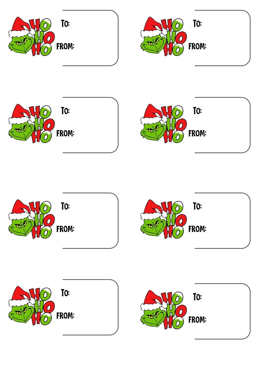 Printable Christmas Grinch Tags A4 X8 - Etsy UK
