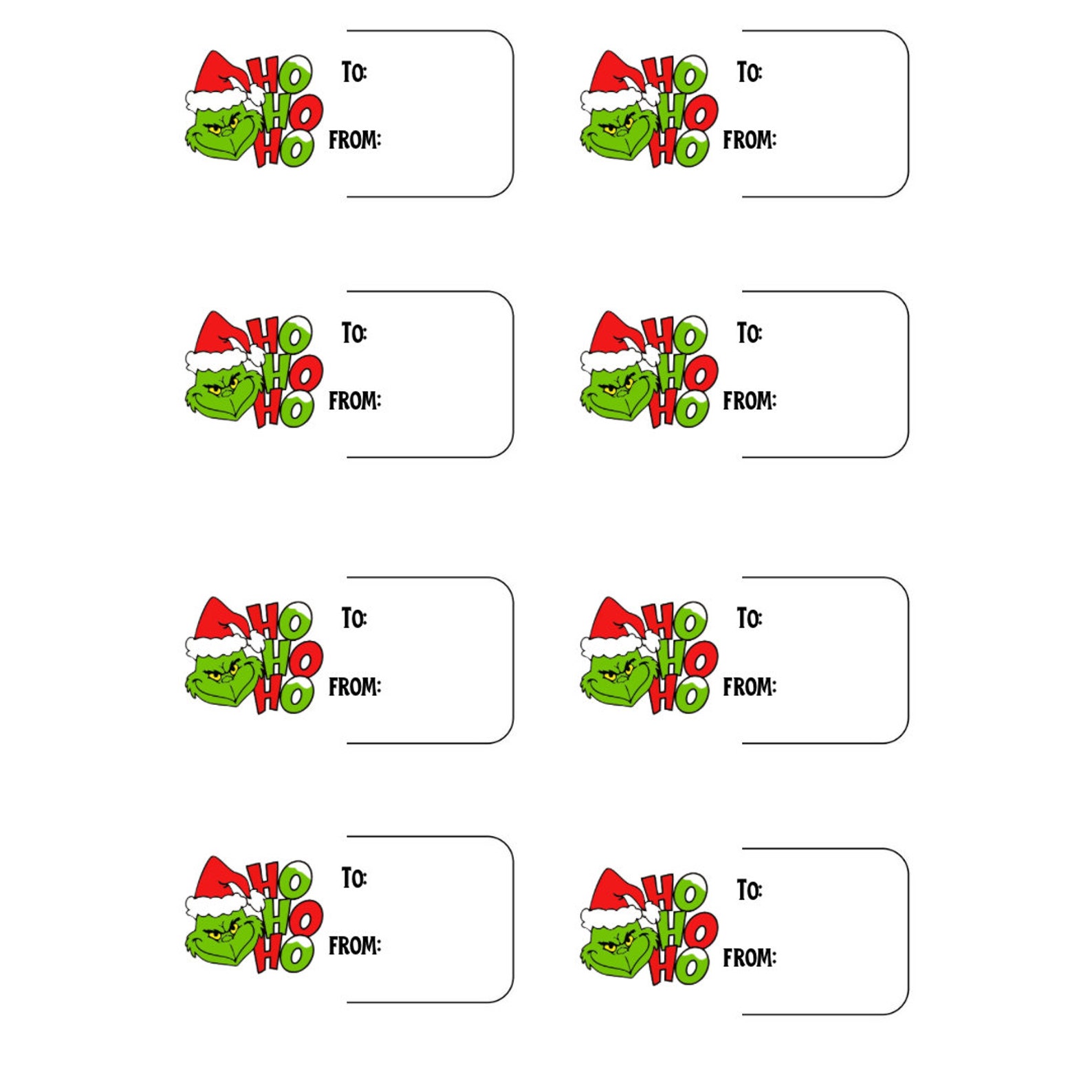 Printable Christmas Grinch Tags A4 X8 - Etsy UK