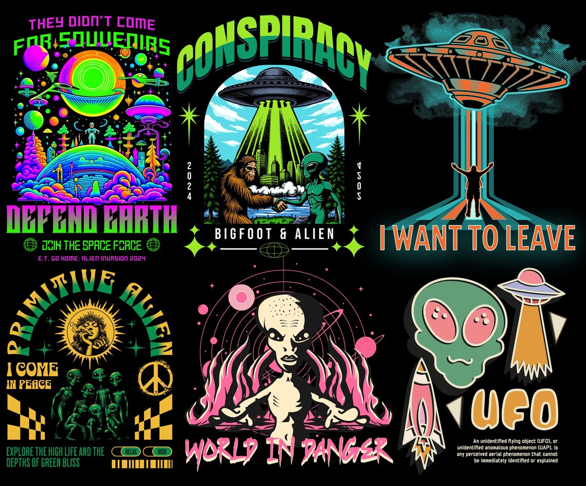 Alien PNG Design Bundle – Extraterrestrial Clipart Set for Digital Art ...