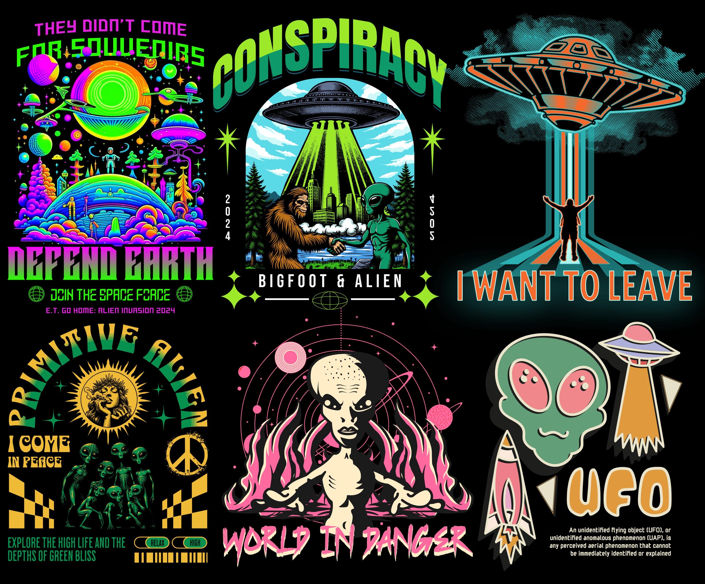 Alien PNG Design Bundle – Extraterrestrial Clipart Set for Digital Art ...