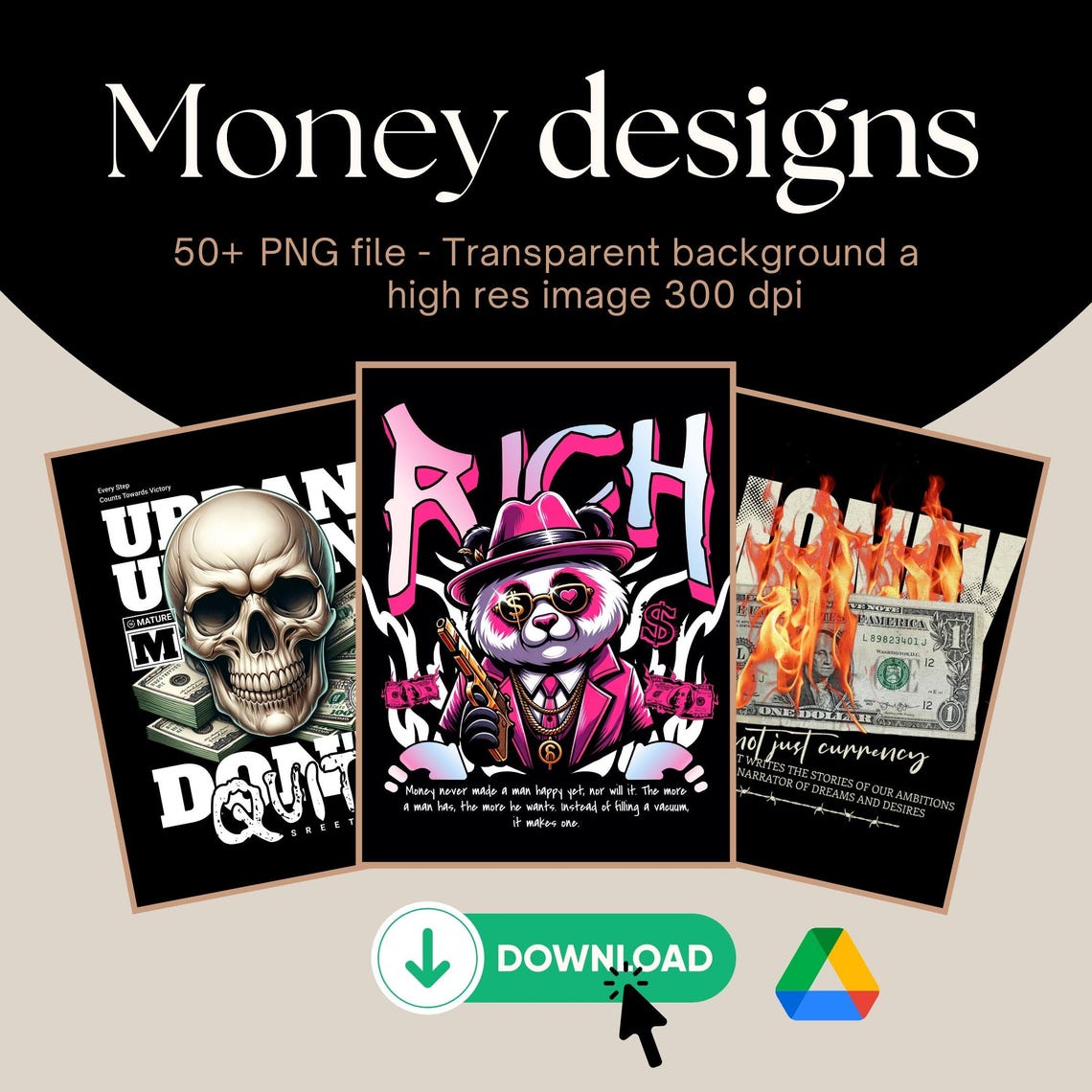 100 Dollar Bill PNG Bundle | Streetwear Money Designs | Printable ...