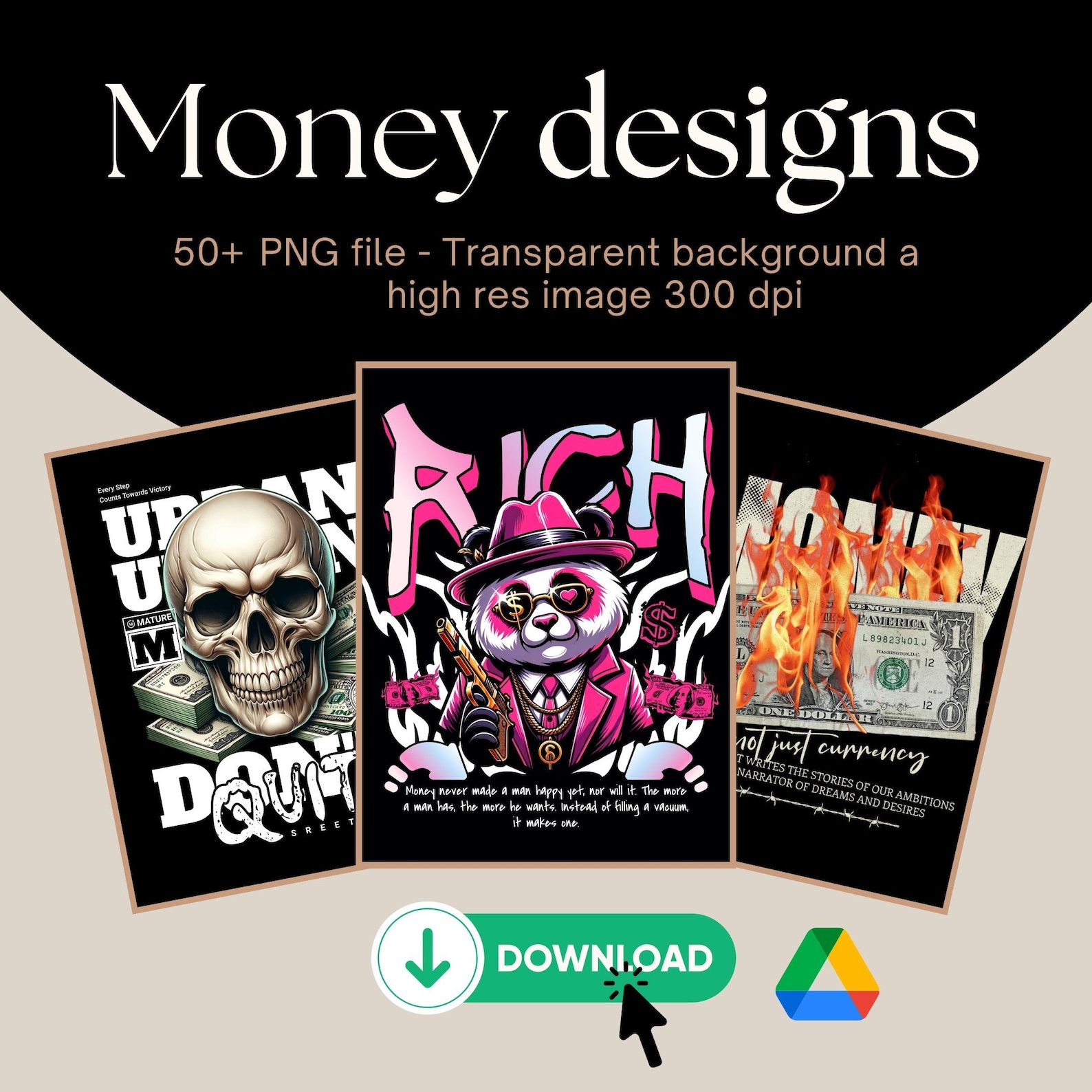 100 Dollar Bill PNG Bundle | Streetwear Money Designs | Printable ...