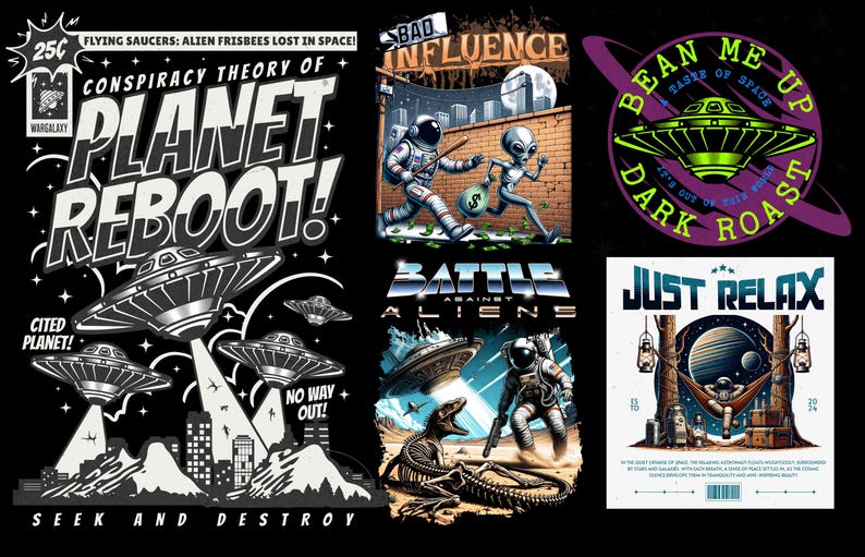 Alien PNG Design Bundle – Extraterrestrial Clipart Set for Digital Art ...