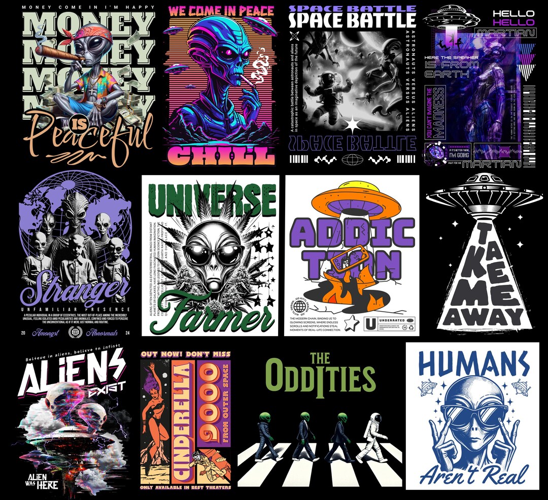 Alien PNG Design Bundle Extraterrestrial Clipart Set for Digital Art ...