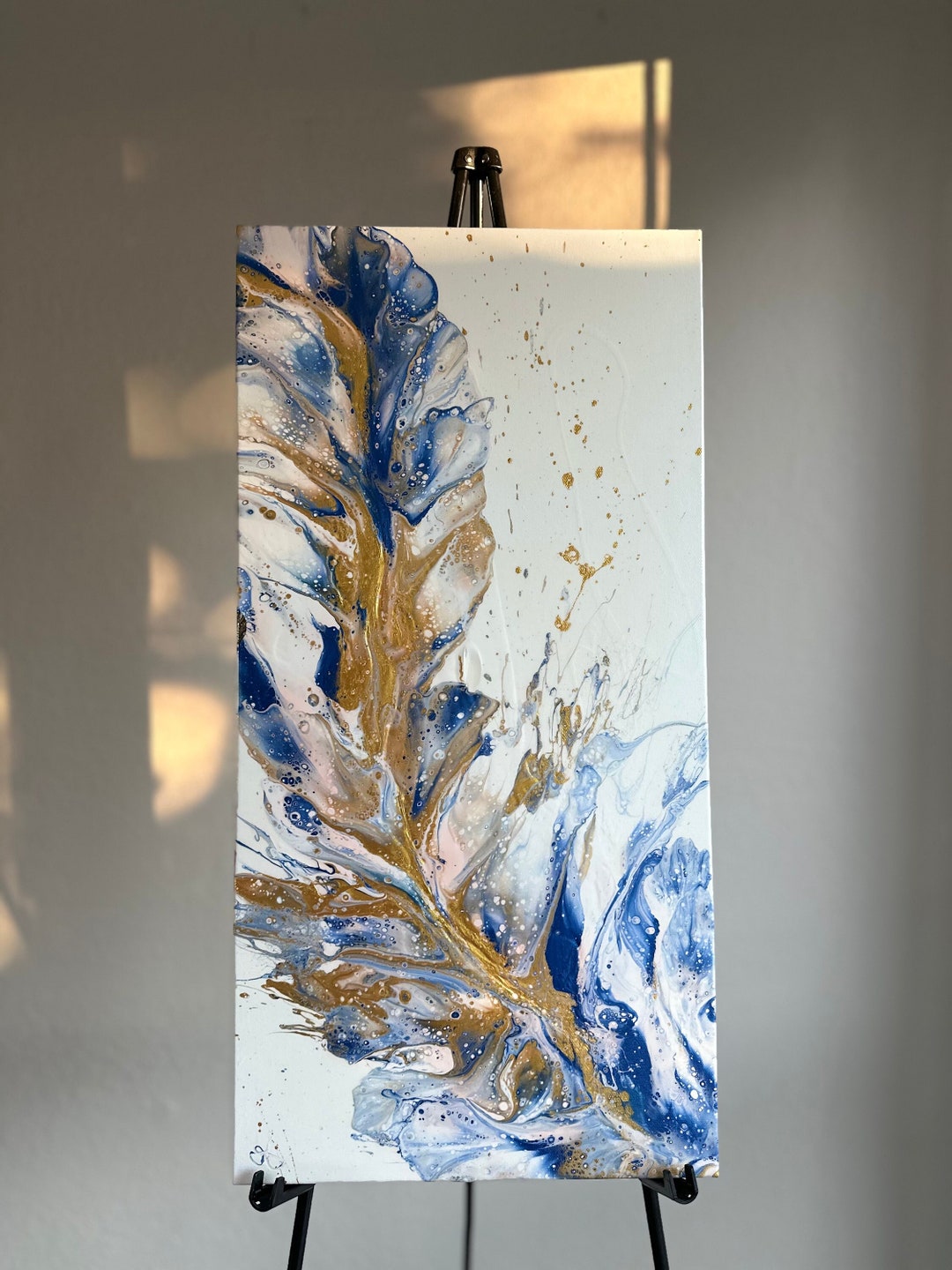 Metallic & Tickled | Abstract Blue and Gold Fluid Art - Etsy