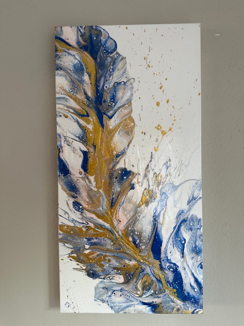 Metallic & Tickled | Abstract Blue and Gold Fluid Art - Etsy