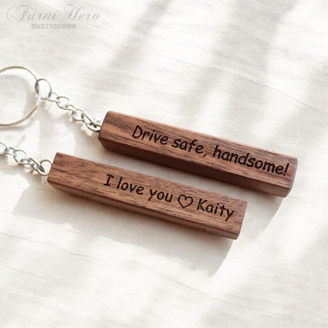 Personalized Walnut Wood Keychain, Custom Engraved Gift, Wood Bar Key ...